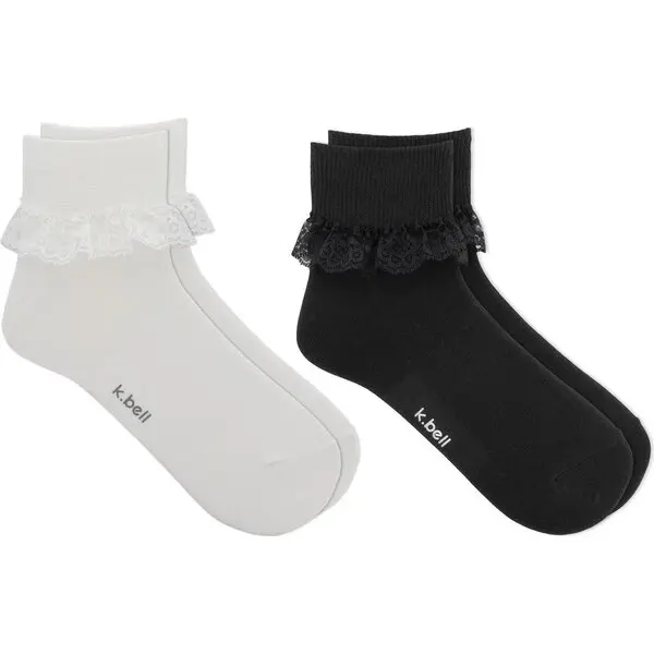 K BELL SOCKS Lace Trim Quarter Socks 2 Pack - Asst