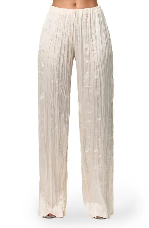 Naked Wardrobe Plissé Straight Leg Satin Pants - Crema