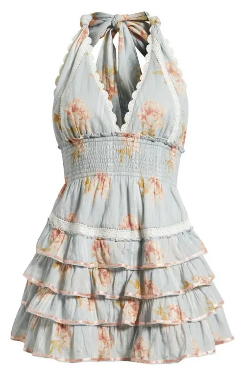 LoveShackFancy Kerch Layered Ruffle Halter Mini Dress