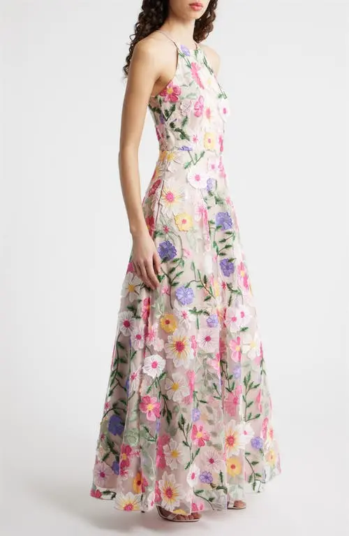 Eliza J Embroidered Sleeveless Gown - Blush Multi