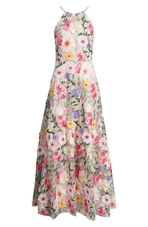 Eliza J Embroidered Sleeveless Gown - Blush Multi