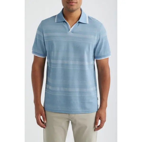 Bugatchi Textured Stripe Johnny Collar Polo - Peacock