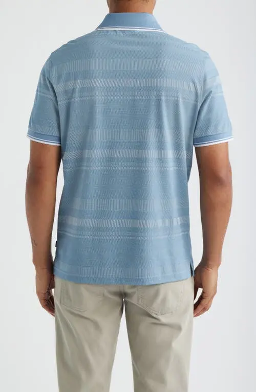 Bugatchi Textured Stripe Johnny Collar Polo - Peacock