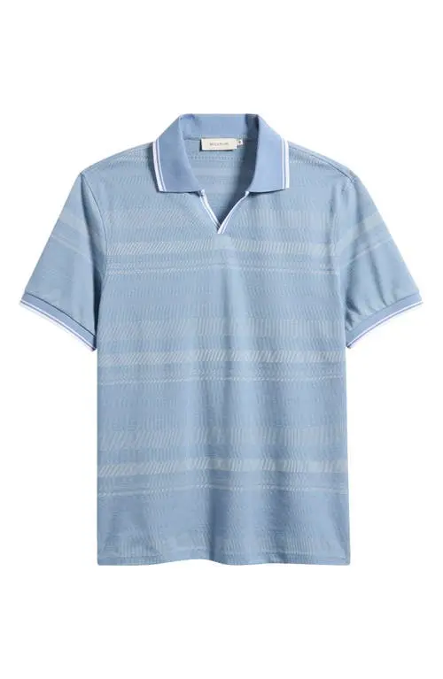 Bugatchi Textured Stripe Johnny Collar Polo - Peacock