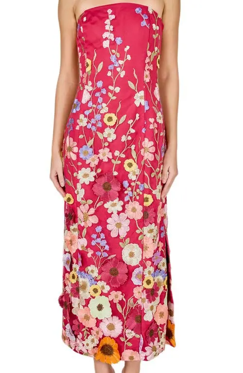 Endless Rose Floral Embroidered Strapless Maxi Dress - Mulberry