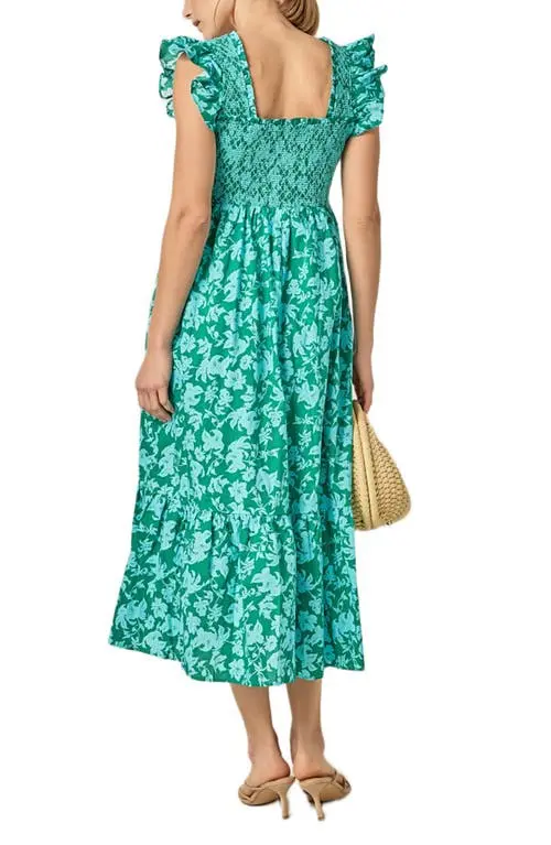 English Factory Printed Smocked Cotton Midi Dress