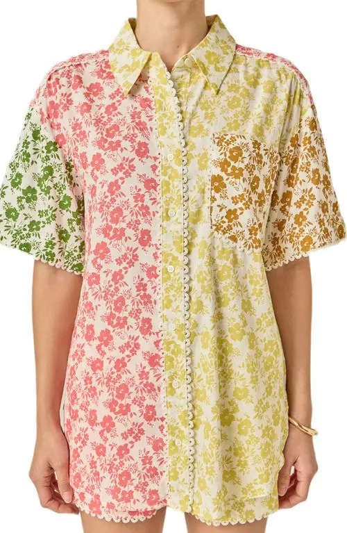 English Factory Colorblock Floral Print Shirt