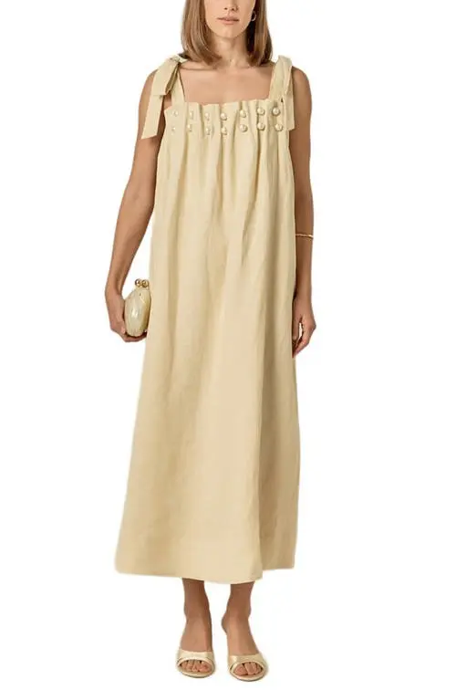 English Factory Faux-pearl Linen Midi Sundress - Natural