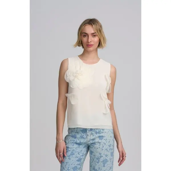 ELLE COLLECTION Floral Appliqué Shell - Blush