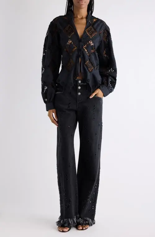 Isabel Marant Étoile Amia Fray Hem Broderie Anglaise Flare Leg Jeans