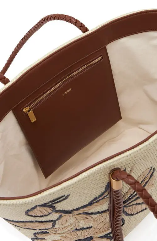 REISS Rae Embroidered Straw Tote