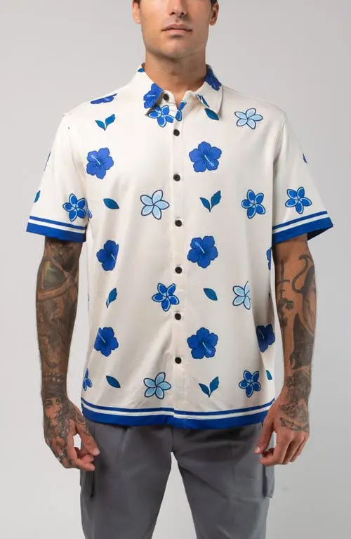 VAST Aqua Terra Floral Dream Tech Short Sleeve Performance Button-up Shirt - Sand Multi