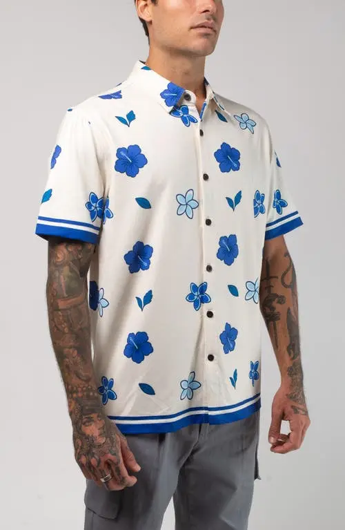VAST Aqua Terra Floral Dream Tech Short Sleeve Performance Button-up Shirt - Sand Multi
