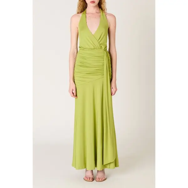 NIA Nayara Halter Neck Maxi Dress - Matcha