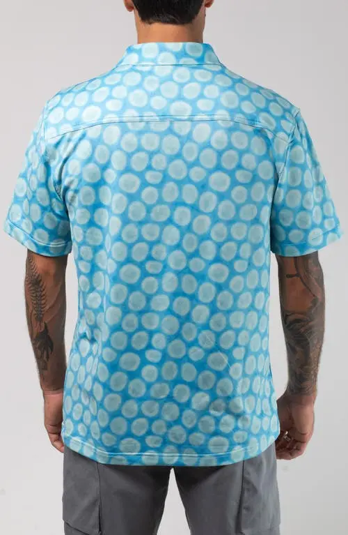 VAST Aqua Terra Mid Century Modern Tech Short Sleeve Performance Button-up Shirt - Green Multi
