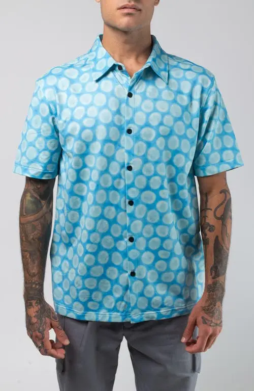 VAST Aqua Terra Mid Century Modern Tech Short Sleeve Performance Button-up Shirt