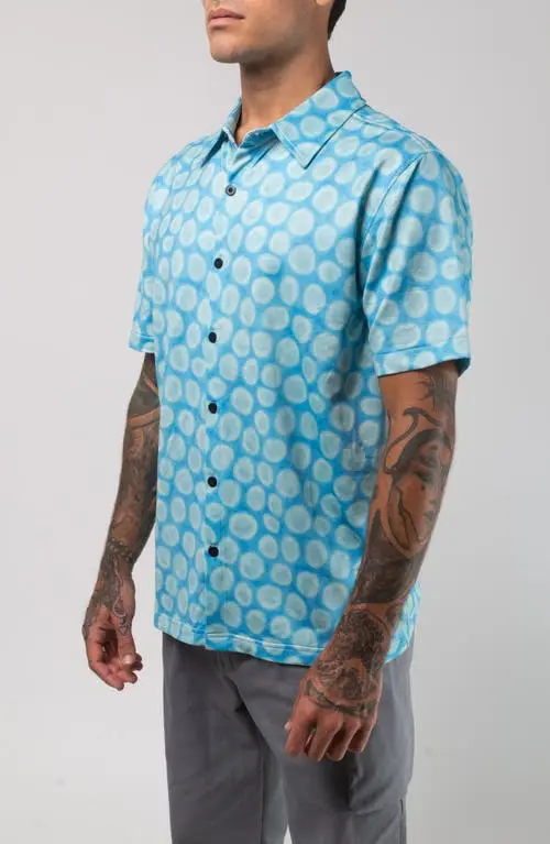 VAST Aqua Terra Mid Century Modern Tech Short Sleeve Performance Button-up Shirt