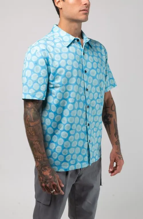 VAST Aqua Terra Mid Century Modern Tech Short Sleeve Performance Button-up Shirt