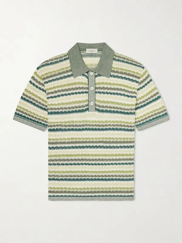 PIACENZA CASHMERE 1733 Striped Silk And Linen-blend Polo Shirt - Green