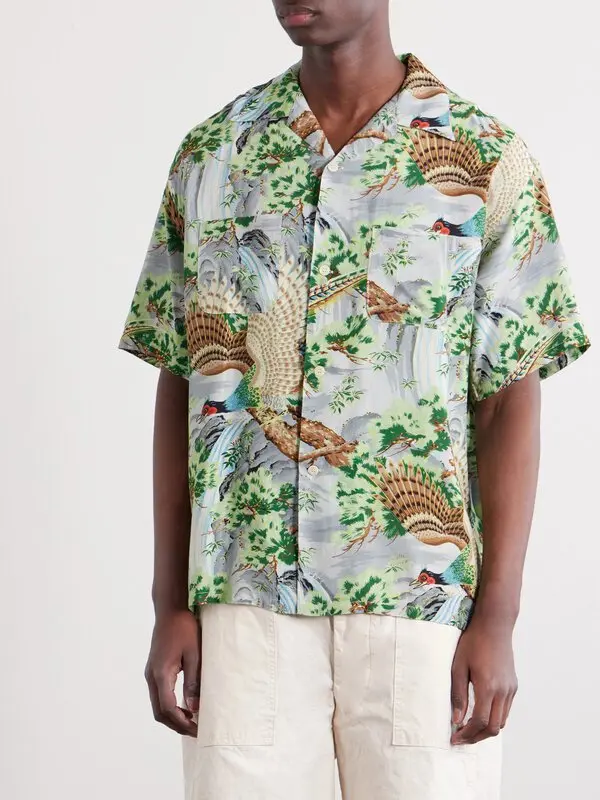 ORSLOW Camp-collar Printed Voile Shirt