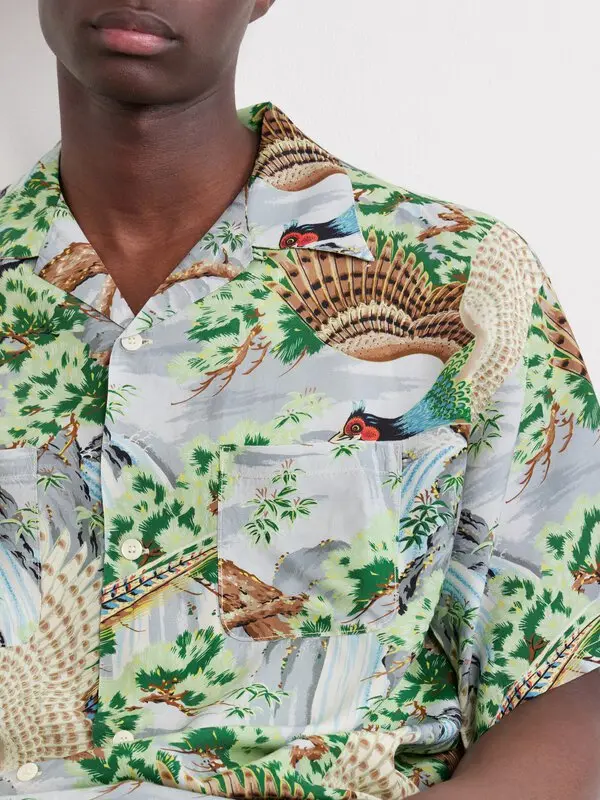 ORSLOW Camp-collar Printed Voile Shirt