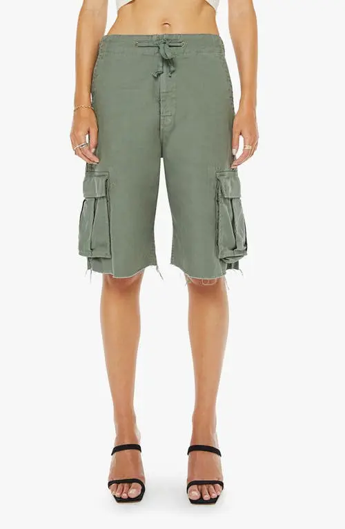 MOTHER The Free Fall Frayed Hem Cargo Drawstring Shorts - Sir Yes Sir Military Green