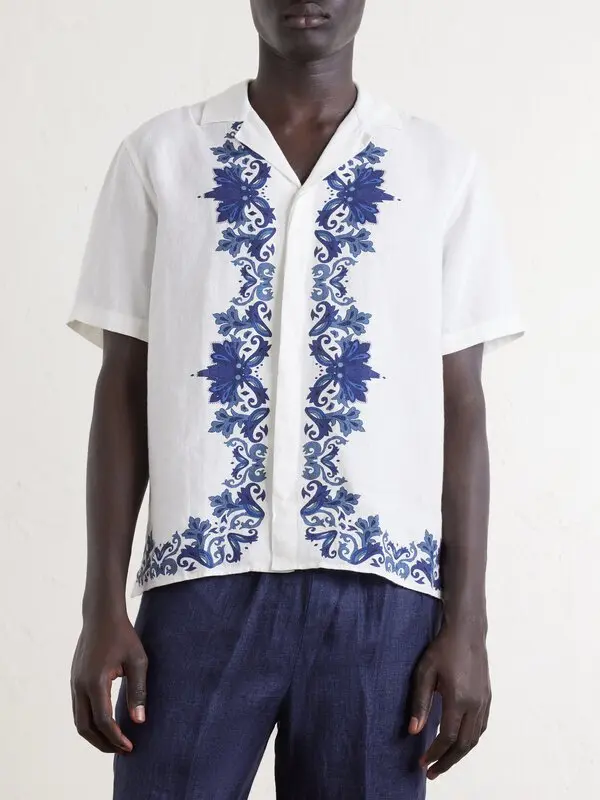 Orlebar Brown Maitan Mirabello Camp-collar Printed Linen Shirt - White