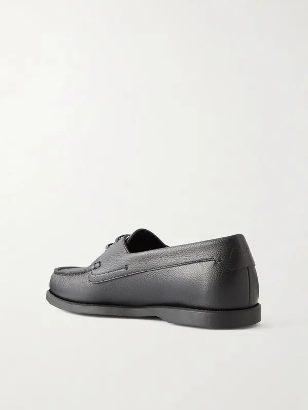 Brioni Leather Boat Shoes - Black