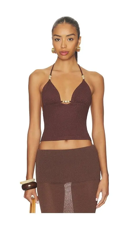 TIGER MIST Textured Halter Top With Embellished Bust