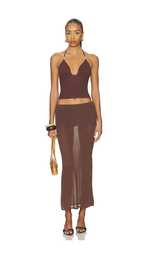 TIGER MIST Textured Halter Top With Embellished Bust
