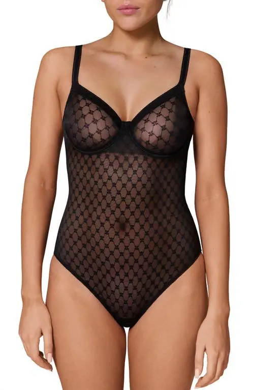 Simone Perele Plume Embroidered Underwire Shaping Bodysuit - Black