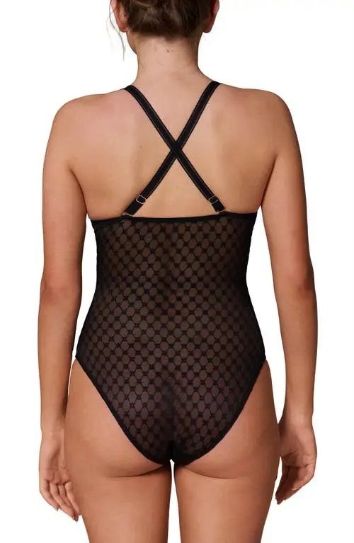 Simone Perele Plume Embroidered Underwire Shaping Bodysuit - Black
