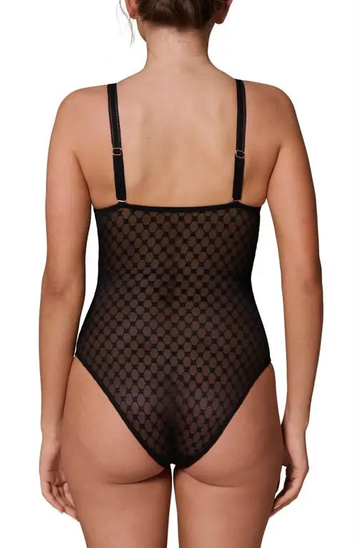 Simone Perele Plume Embroidered Underwire Shaping Bodysuit - Black