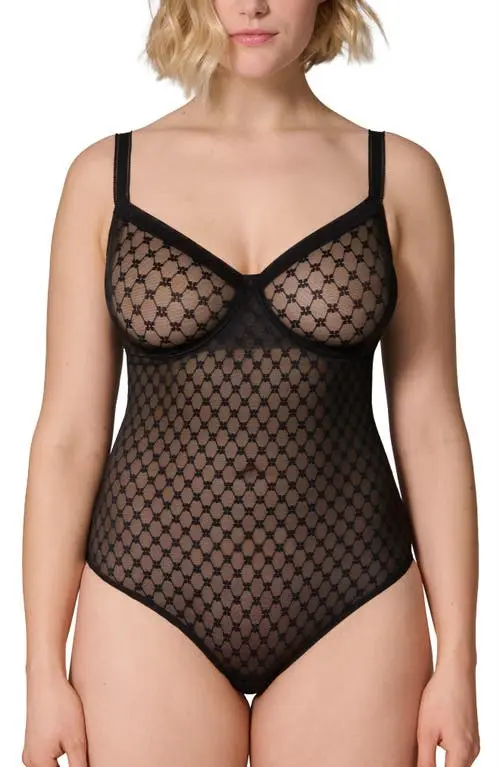 Simone Perele Plume Embroidered Underwire Shaping Bodysuit - Black