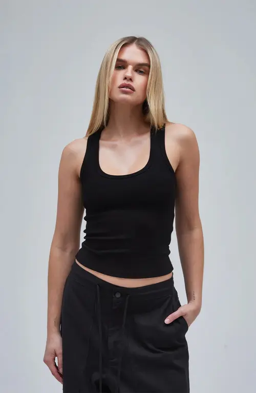 THIRTY YEARS Demi Ribbed Tank - Black