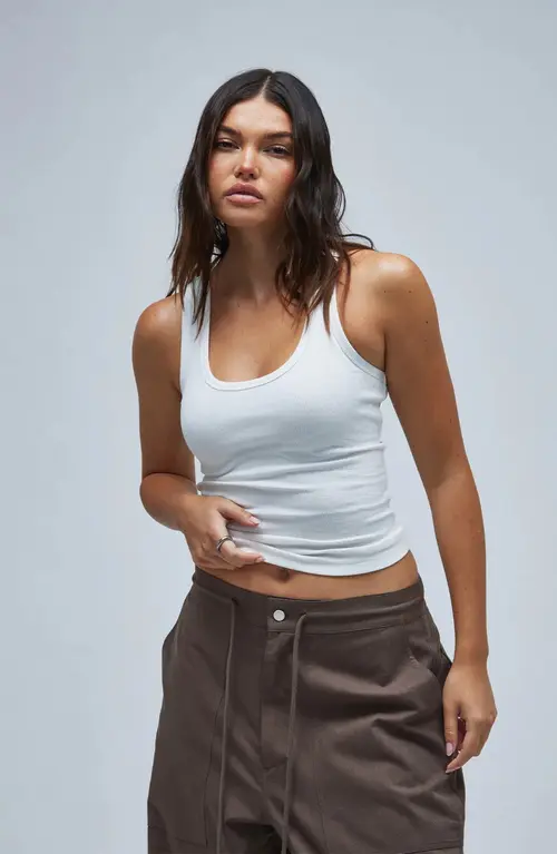 THIRTY YEARS Demi Ribbed Tank - White