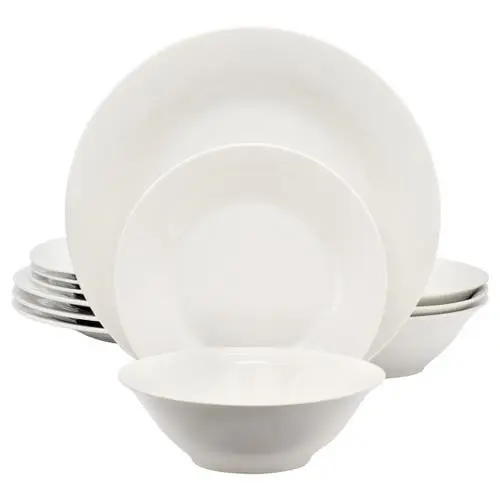 GIBSON HOME Everyday 12 Piece Round Fine Ceramic Dinnerware Set - White