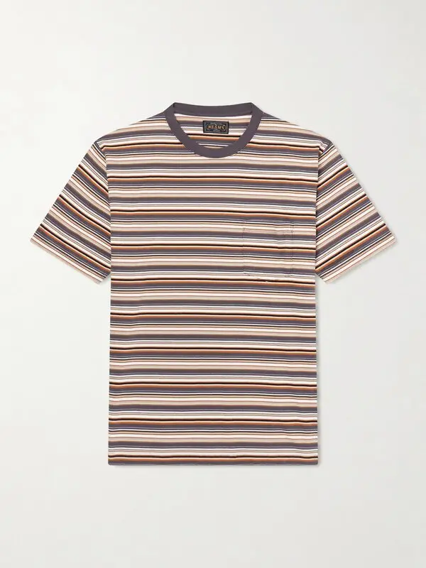BEAMS Striped Cotton-jersey T-shirt - Brown