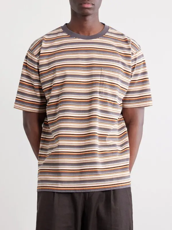 BEAMS Striped Cotton-jersey T-shirt - Brown