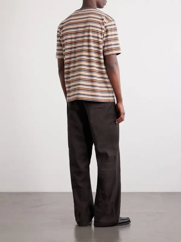 BEAMS Striped Cotton-jersey T-shirt - Brown
