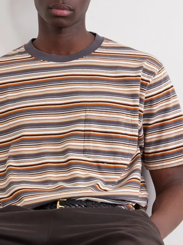 BEAMS Striped Cotton-jersey T-shirt - Brown