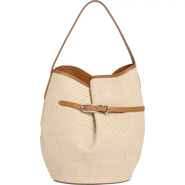 LIFFNER Large Belted Raffia Bucket Bag - Beige
