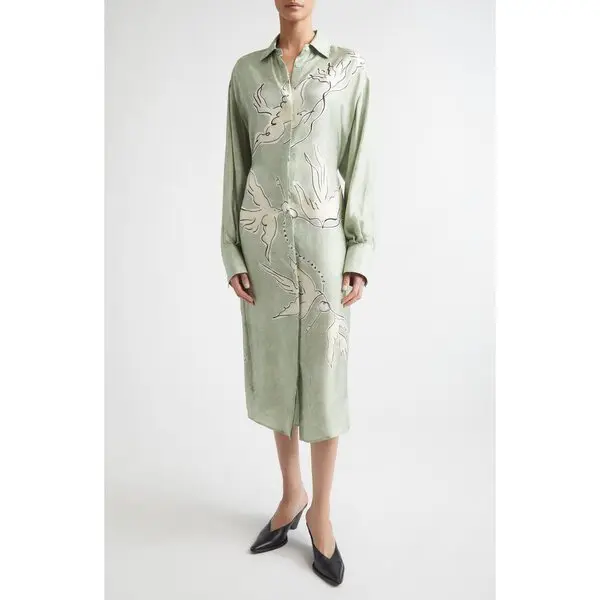 slim fit dress slacks Modest Sage Satin Puffy Sleeve Dress With Bow – Lisposa main image 0