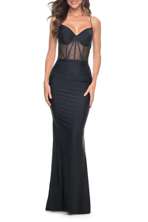 LABOMME Jersey Dress With Illusion Waist And Bustier Top - Black