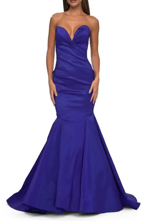LABOMME Mermaid Stretch Mikado Evening Dress With Illusion Back - Royal Blue