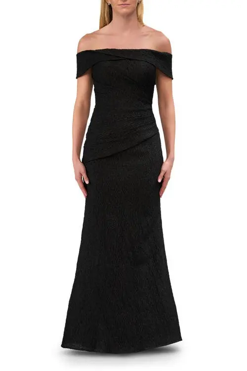 LABOMME Off-the-shoulder Textured Evening Gown - Black