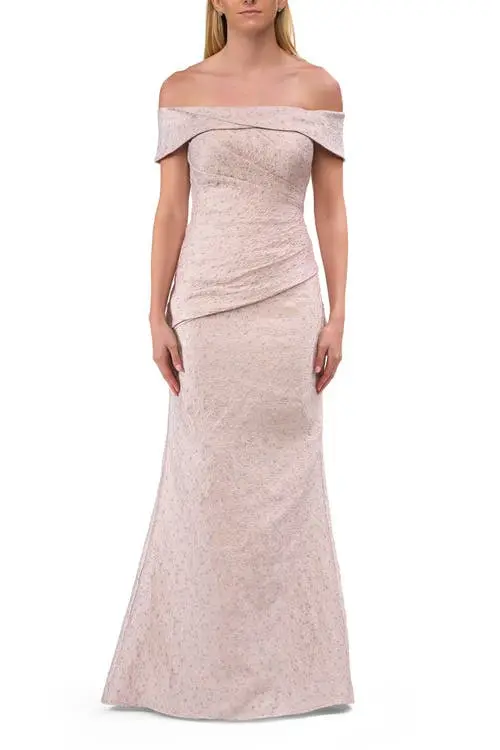 La Femme Off-the-shoulder Textured Gown - Blush