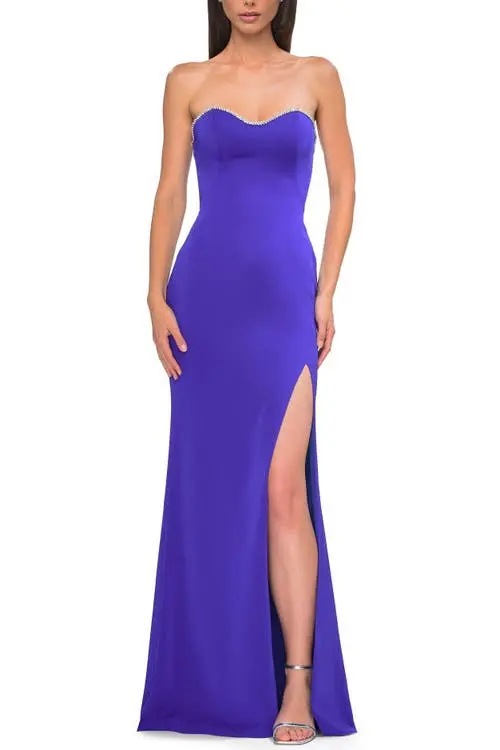 LABOMME Chic Jersey Evening Dress With Rhinestone Neckline - Royal Blue
