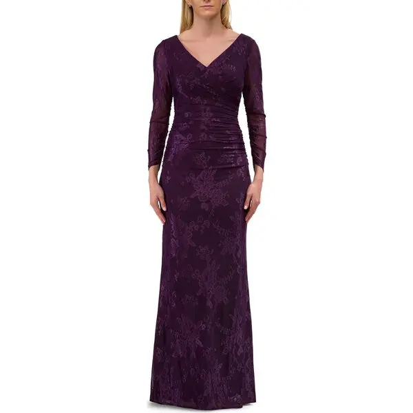 LABOMME Stretch Lace Evening Dress - Eggplant