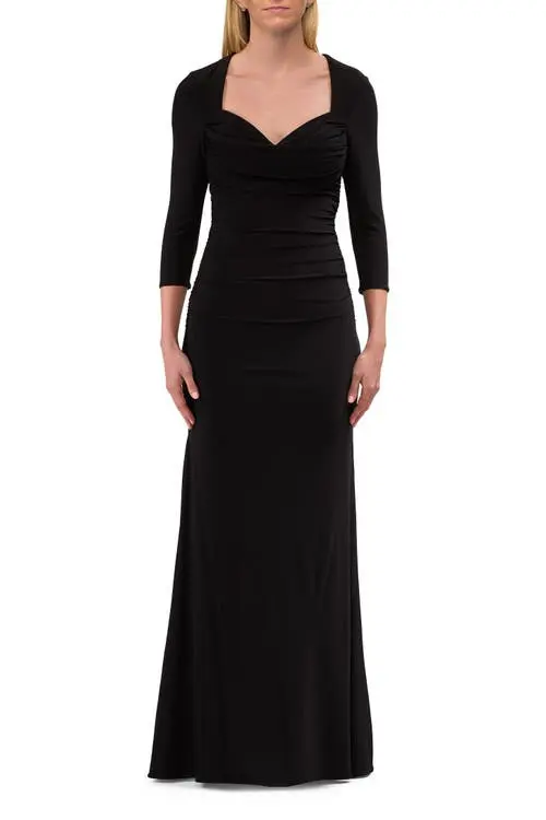 LABOMME Simple Jersey Dress With Ruching And Sweetheart Neckline - Black